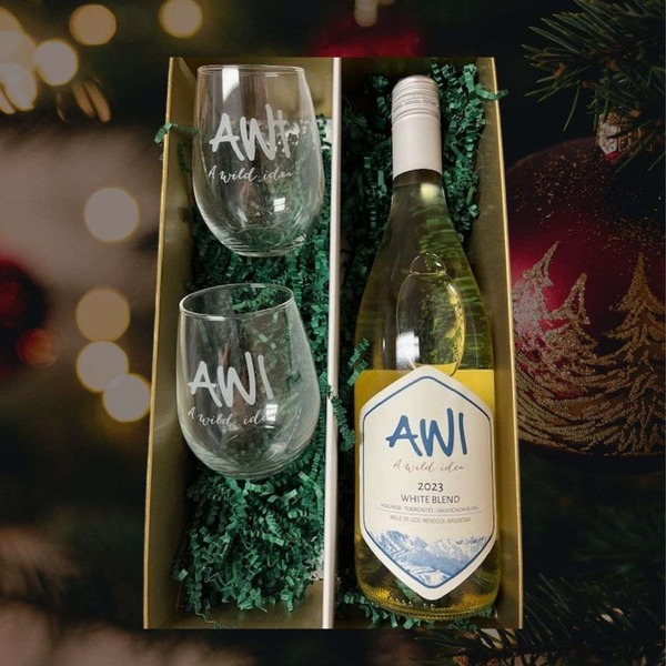 Gift Box - 1 bottle of white blend and stemless glasses from AWI Winery ...